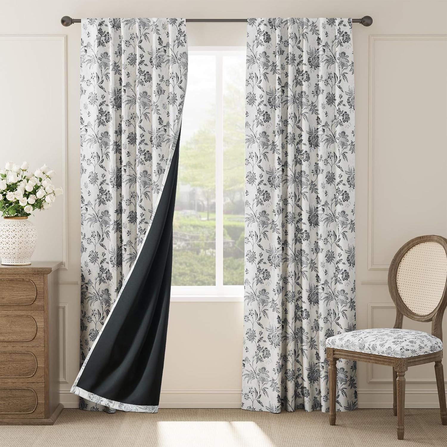 100% Blackout Floral Curtains for Bedroom, 84 Inches Long Curtains ...