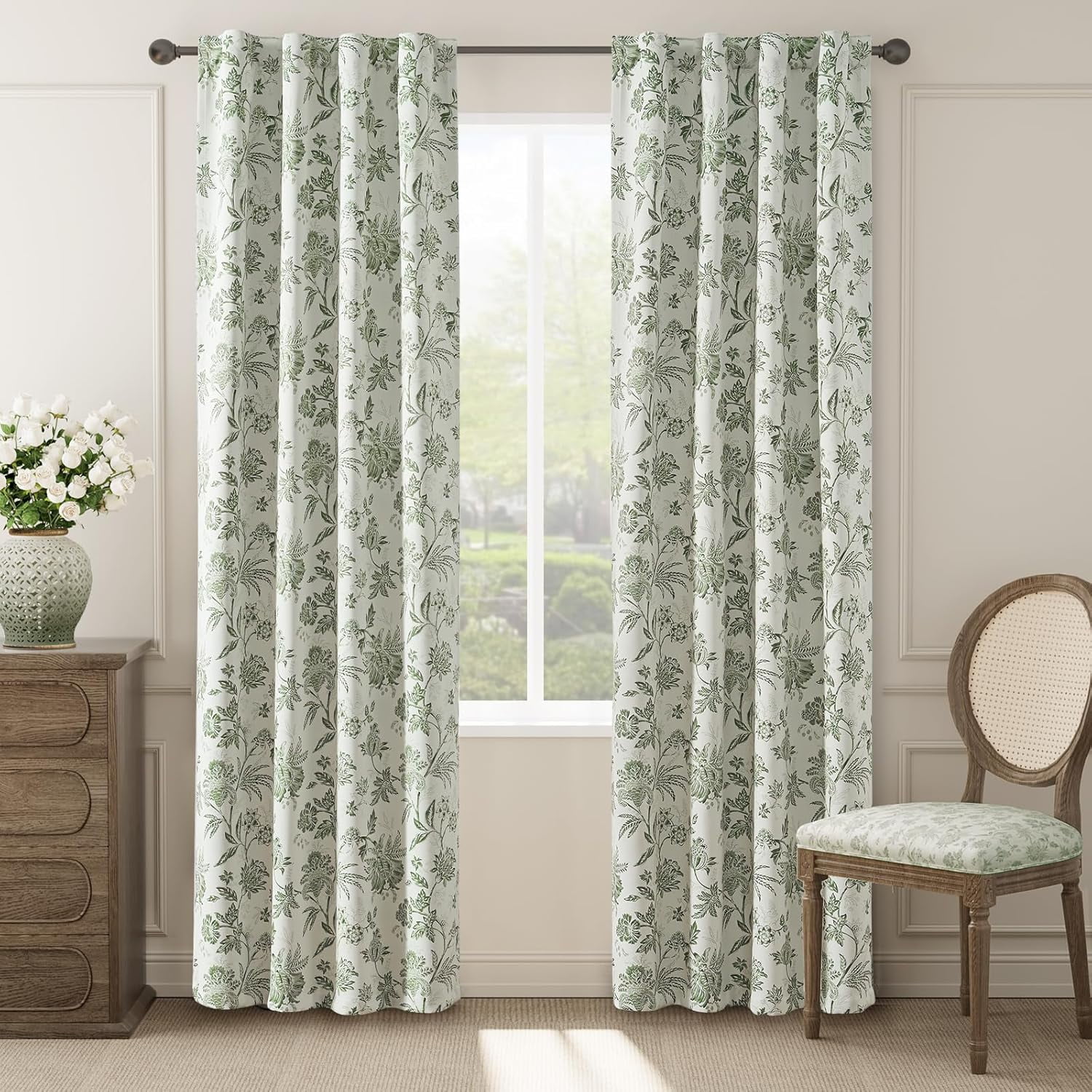 100% Blackout Floral Curtains for Bedroom, 84 Inches Long Curtains ...