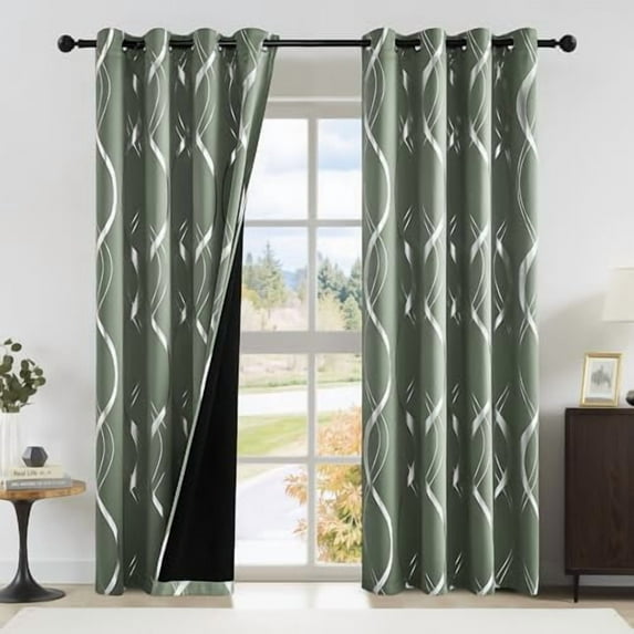 100% Blackout Greyish Green Blackout Curtain Panels for Bedroom, 2 ...
