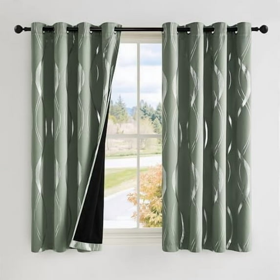 100% Blackout Greyish Green Blackout Curtain Panels for Bedroom 63 inch ...