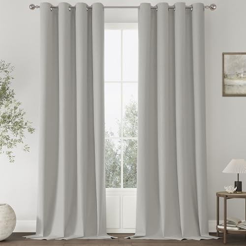 100% Blackout Light Grey Solid Curtains 96 Inches Long 2 Panels for ...