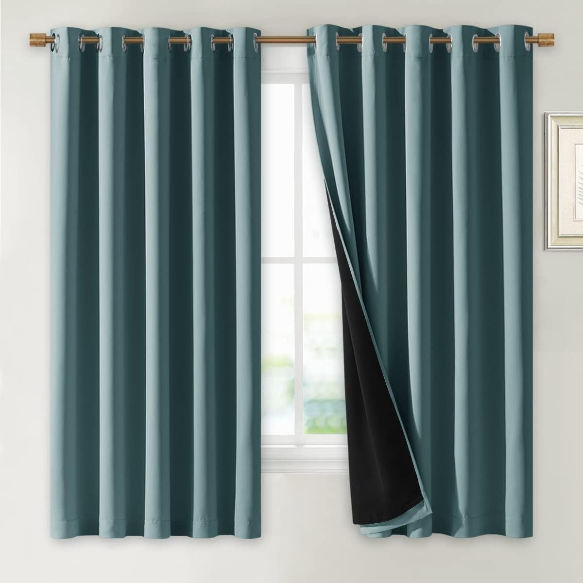 100% Blackout Lined Curtains, 2 Thick Layers Completely Blackout Window ...