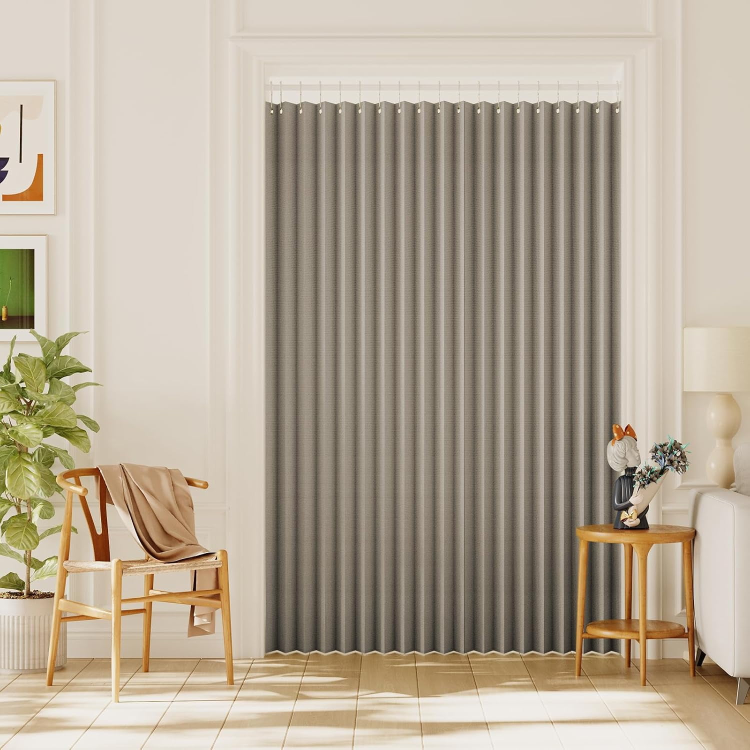 100% Blackout Linen Accordion Door Curtain Room Divider for Doorway ...