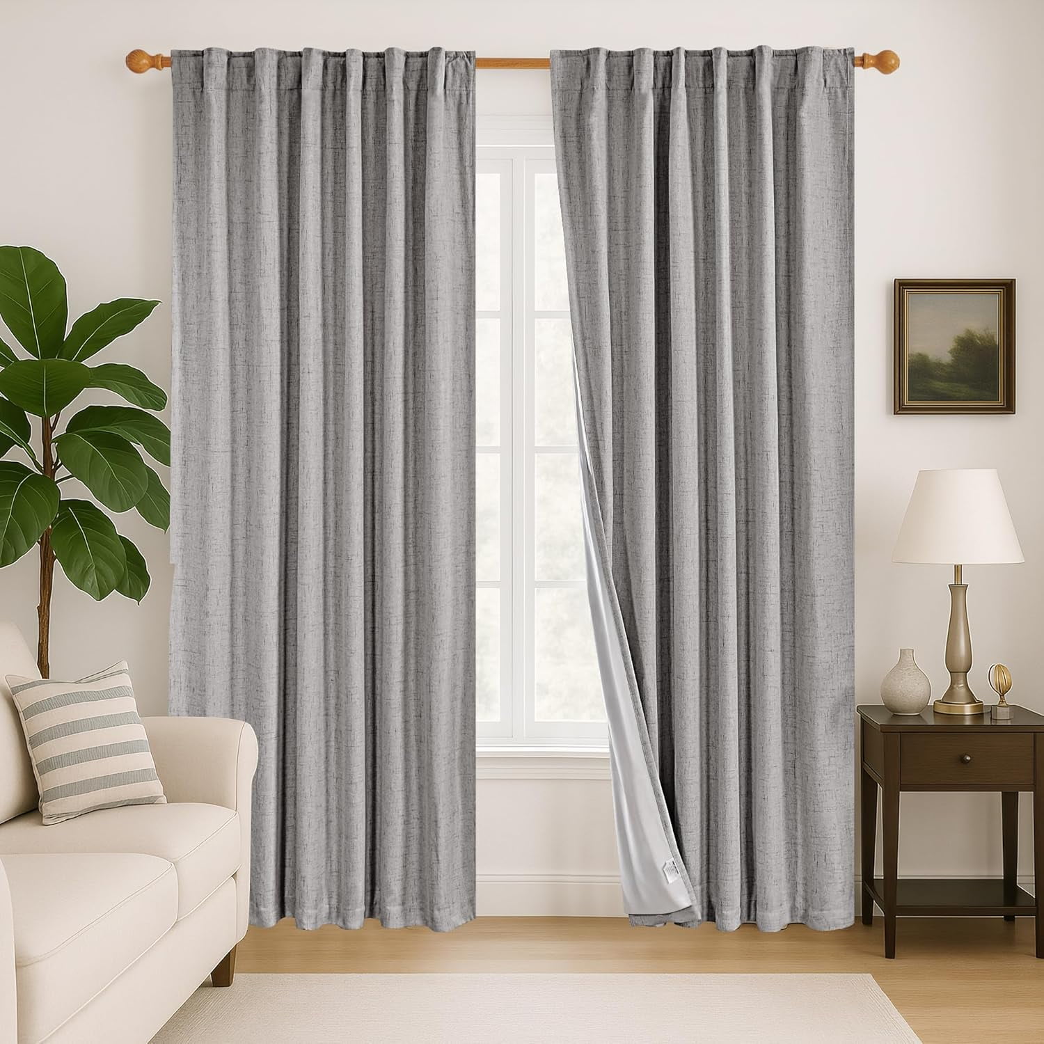 100% Blackout Linen-Blend Curtains 52" x 63" (2 Panels, Grey) – Thermal ...