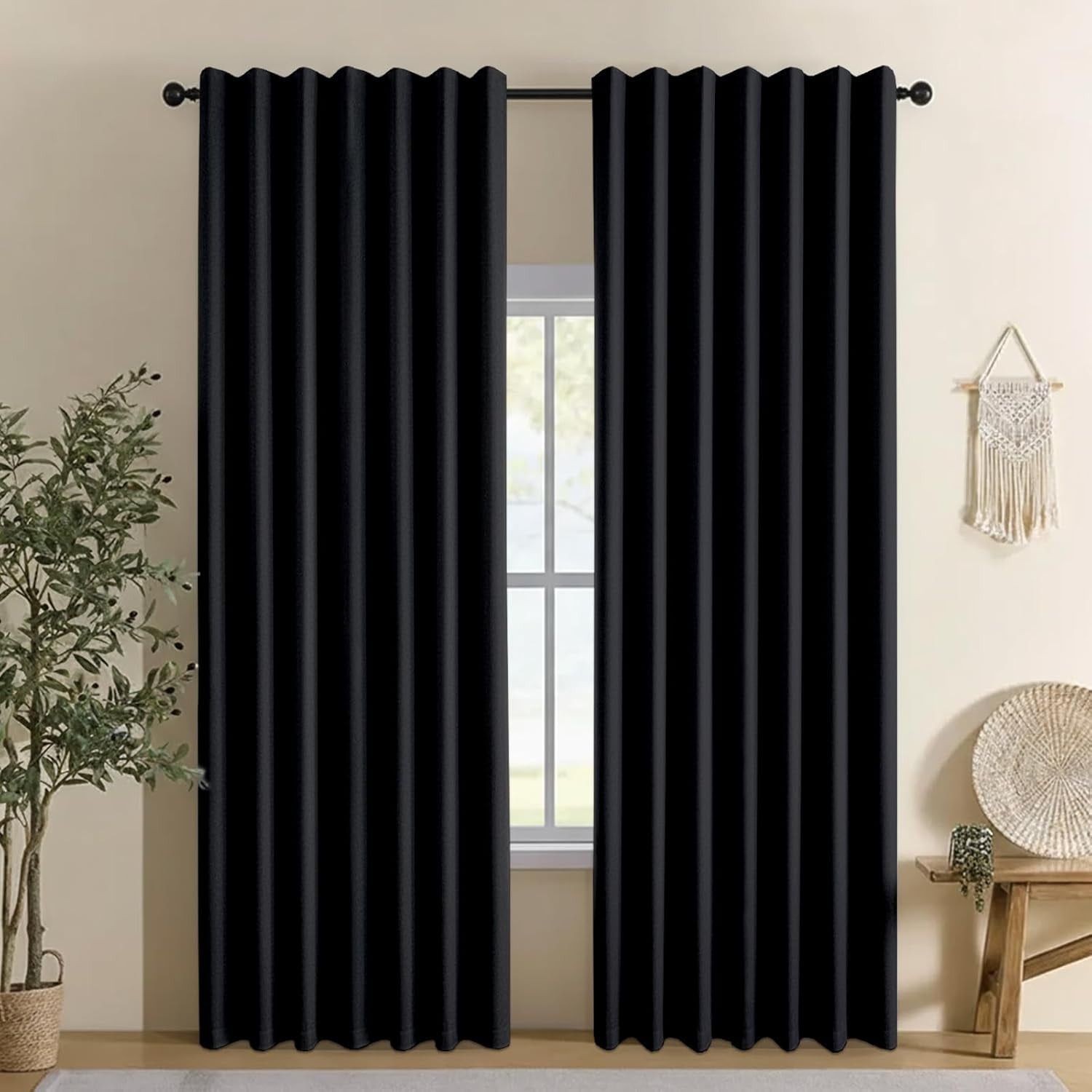 100% Blackout Linen Curtains 2 Panels Set 52" W X 84" L - Energy ...