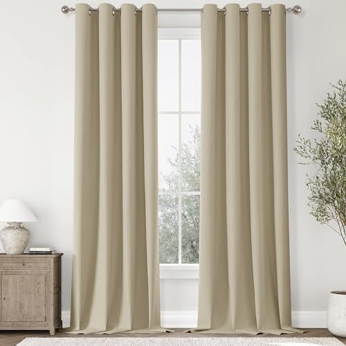 100% Blackout Linen Curtains, 2 Panels Set Thermal Insulated Room ...