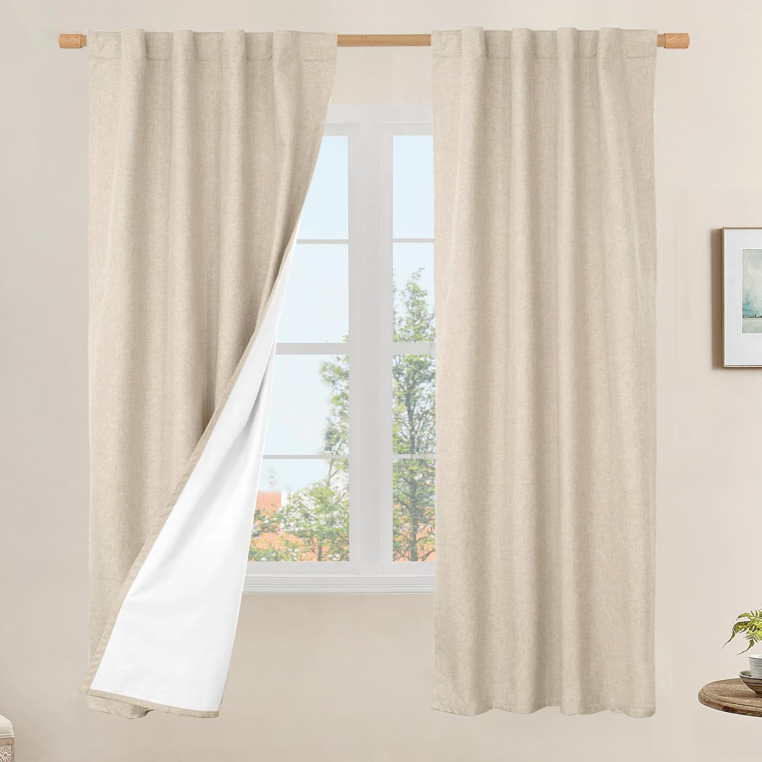 100% Blackout Linen Curtains, 63 Inches Linen Textured Thermal Bedroom ...