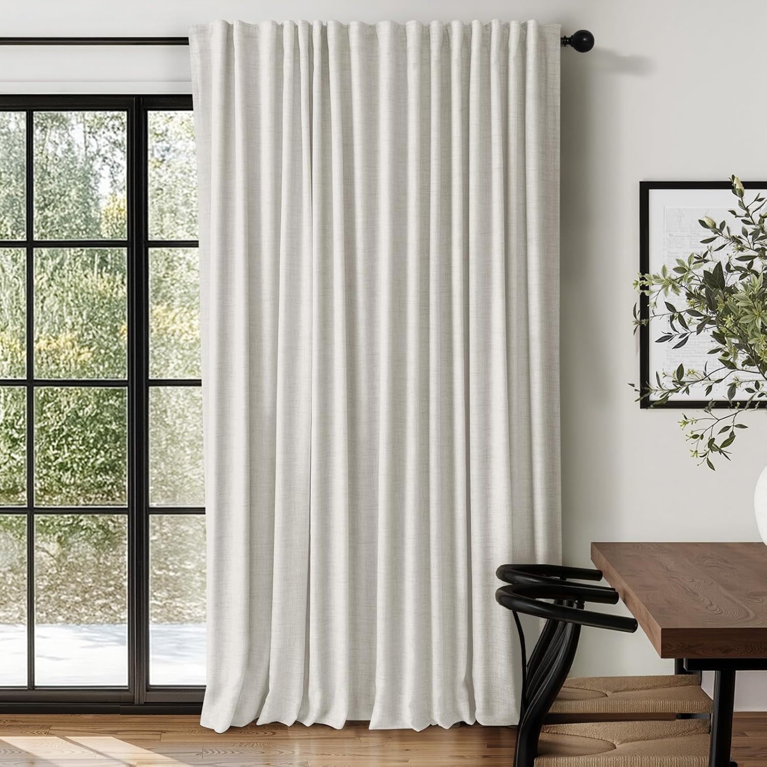 100% Blackout Linen Curtains 96 Inches Long, Back Tab/Rod Pocket ...