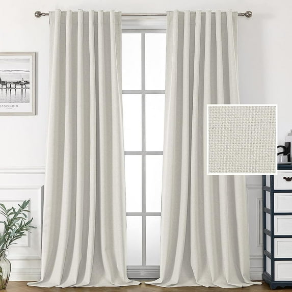 100% Blackout Linen Curtains for Bedroom 96 inch Light Blocking Drapes ...
