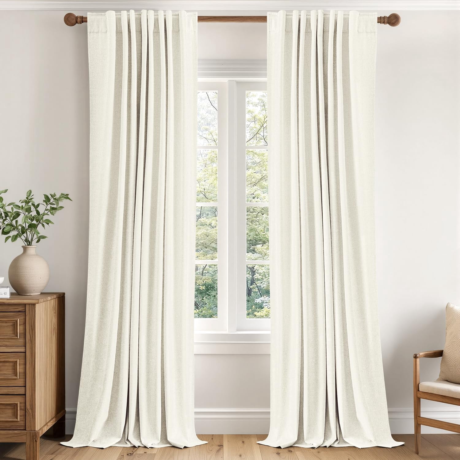 100% Blackout Linen Curtains for Bedroom 96 inches Long, Thermal ...