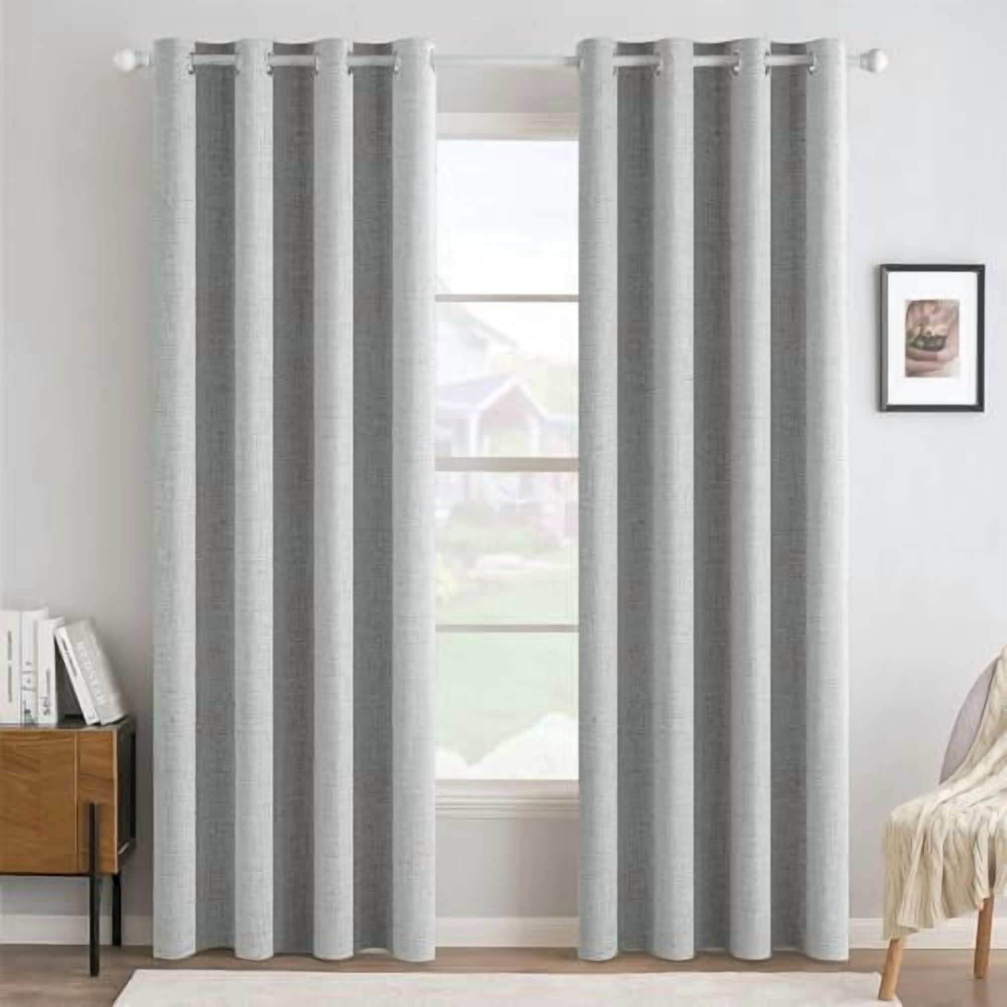 100% Blackout Linen Curtains for Bedroom Thermal Insulated Glacier Gray ...