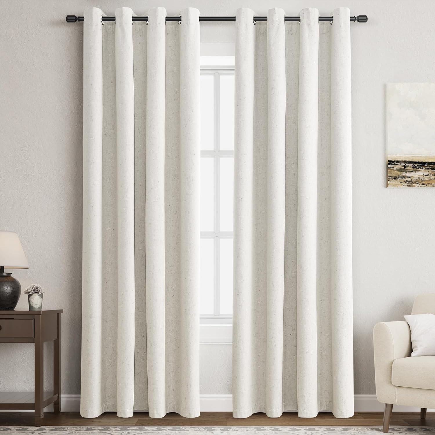 100% Blackout Linen Curtains for Bedroom Thermal Insulated Grommet ...