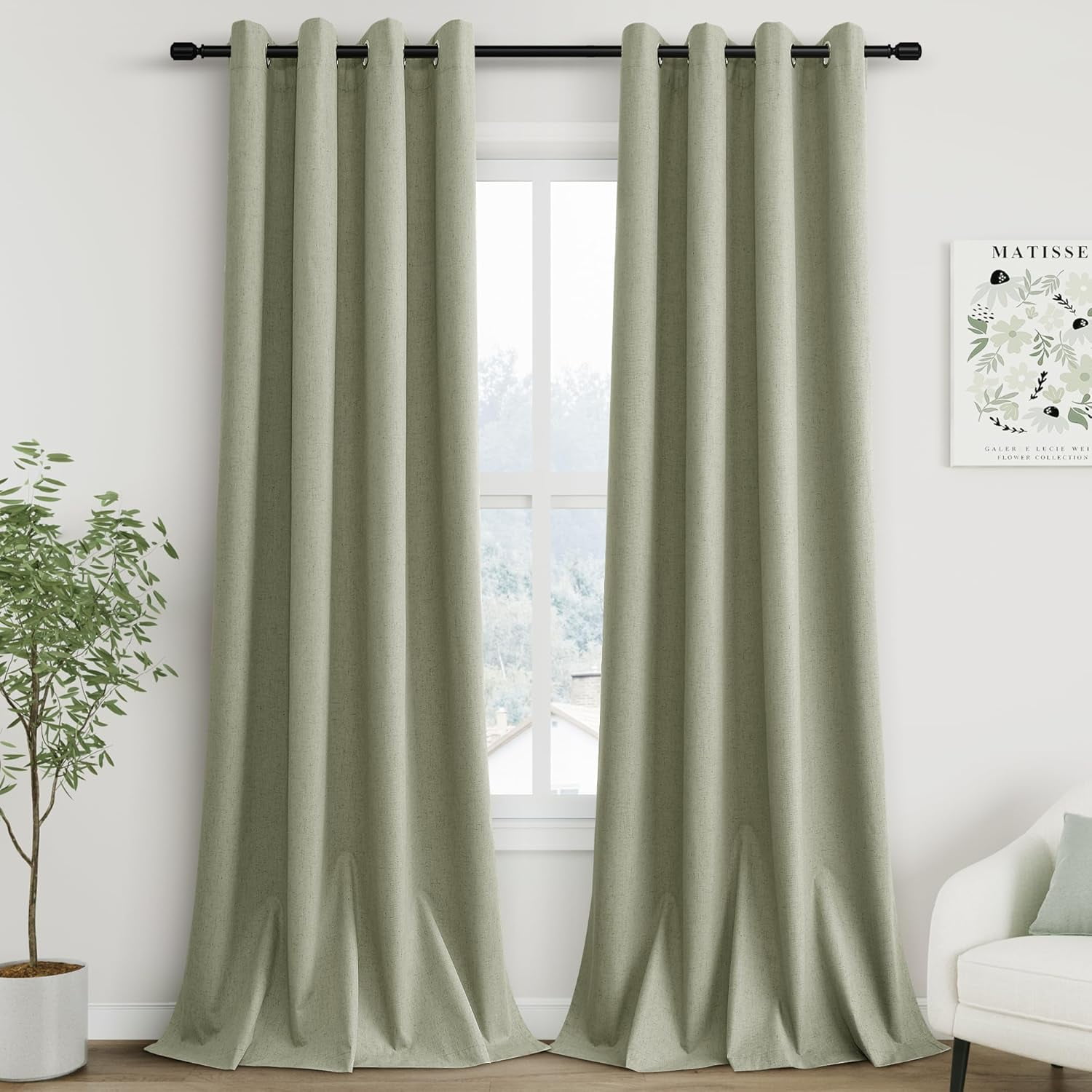 100% Blackout Linen Curtains for Bedroom Thermal Insulated Grommet ...