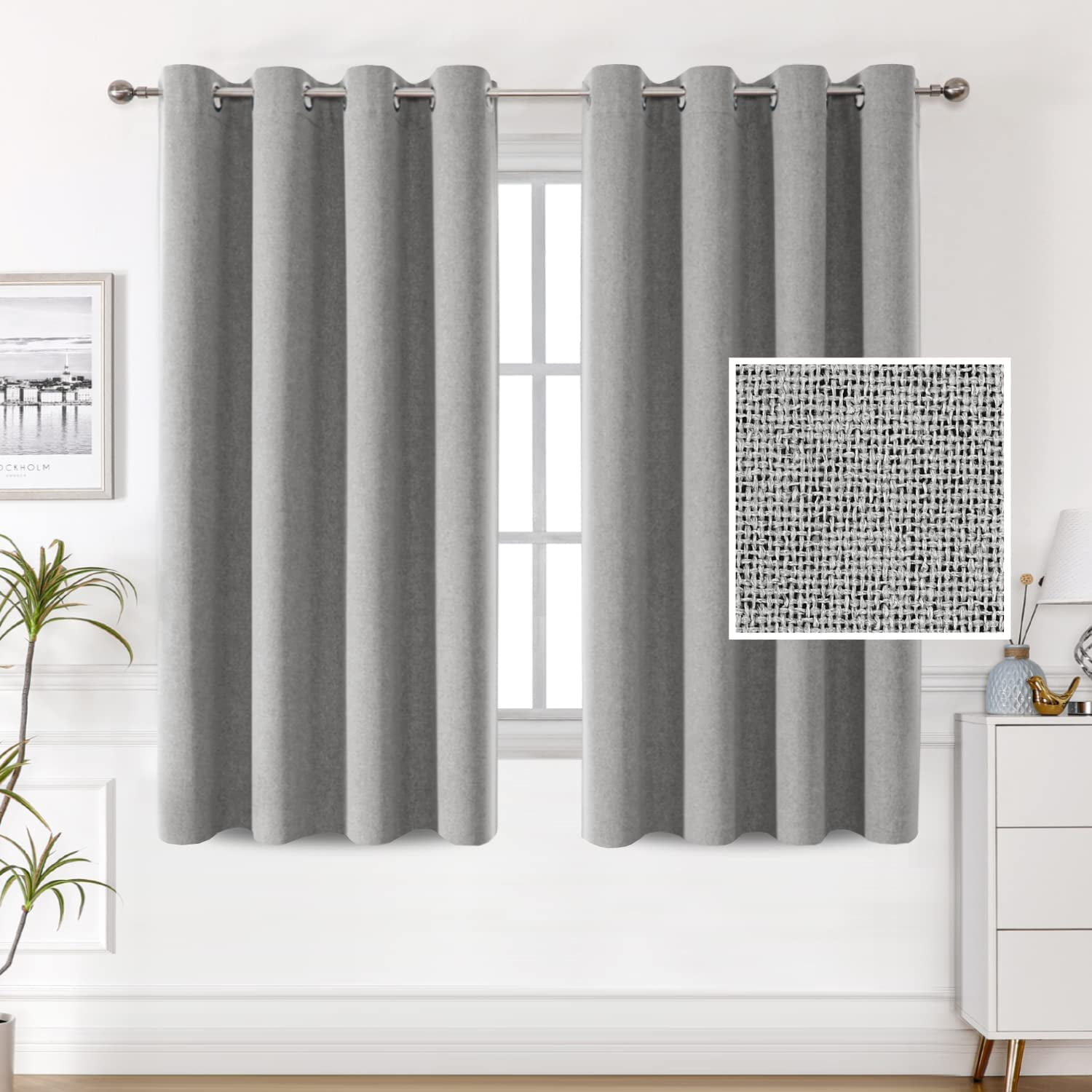 Heather Grey 52x63 Inch 100% Blackout Linen Curtains, Thermal ...