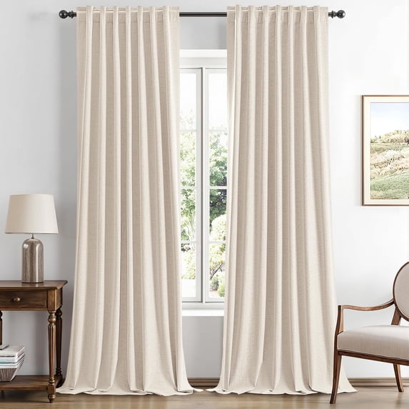 100% Blackout Linen Curtains for Bedroom, Cream Beige Thermal ...