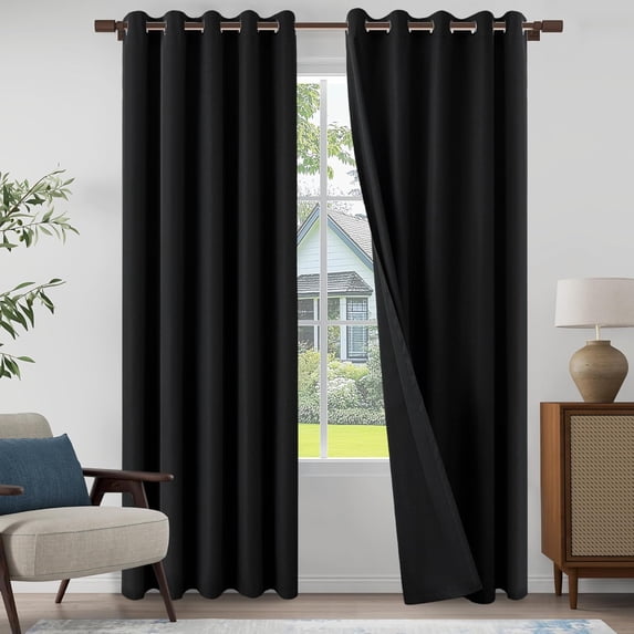 100% Blackout Linen Textured Curtains 96 Inch Length 2 Panels Set for ...