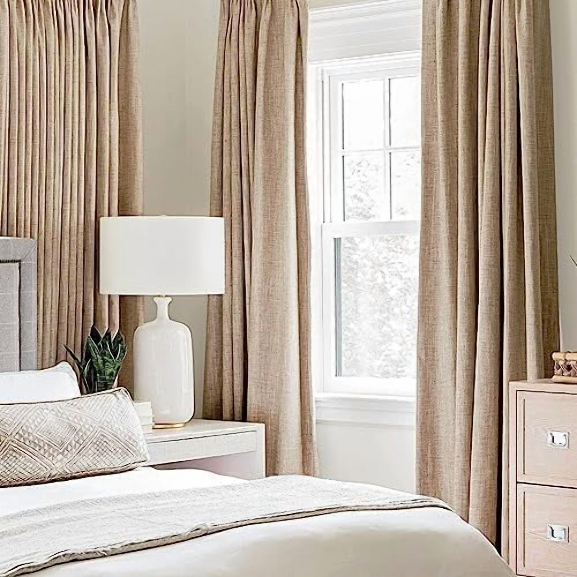 100% Blackout Linen Textured Curtains for Bedroom Solid Thermal ...