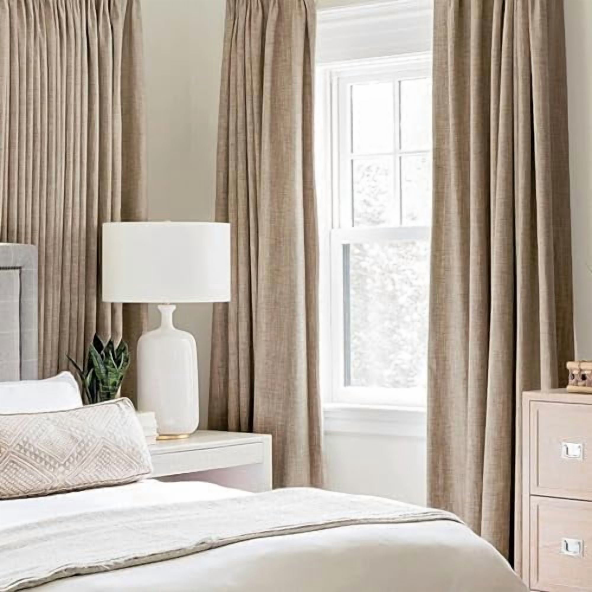 100% Blackout Linen Textured Curtains for Bedroom Solid Thermal ...