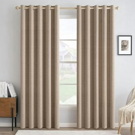 100% Blackout Linen Textured Curtains for Bedroom Solid Thermal ...