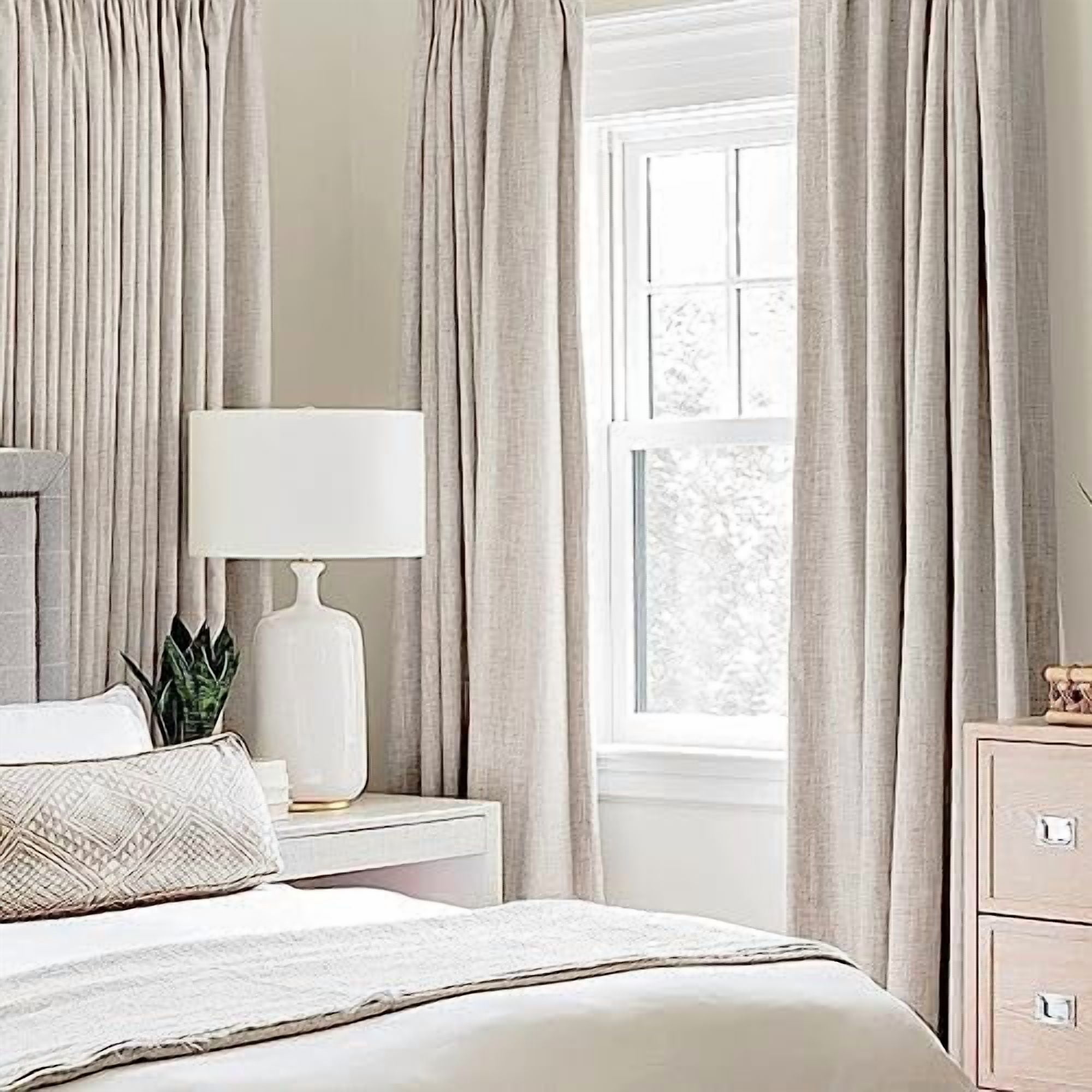 100% Blackout Linen Textured Curtains for Bedroom Solid Thermal ...