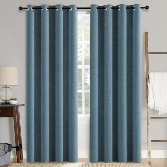 100% Blackout Linen Textured Curtains for Bedroom Solid Thermal ...