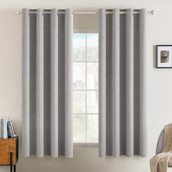 100% Blackout Linen Textured Curtains for Bedroom Solid Thermal ...