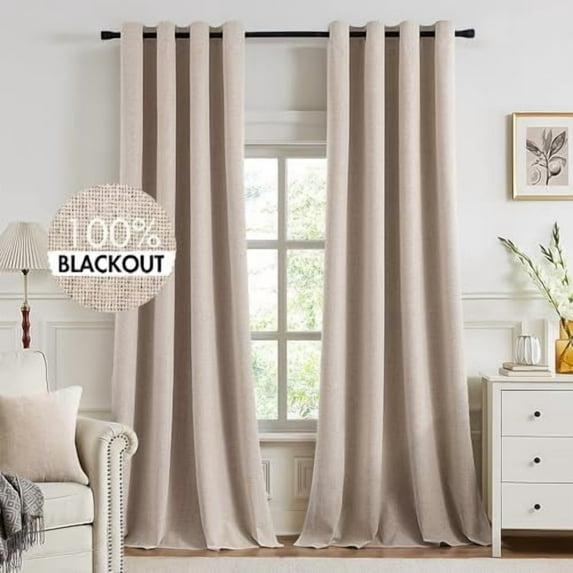 100% Blackout Linen Textured Curtains for Bedroom Solid Thermal ...