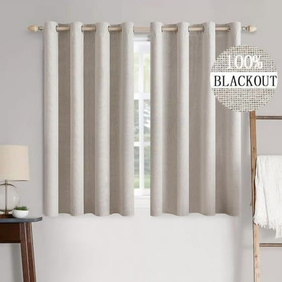 100% Blackout Linen Textured Curtains for Bedroom Solid Thermal ...