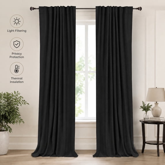 100% Blackout Linen Thermal Insulated Blackout Curtains for Bedroom ...