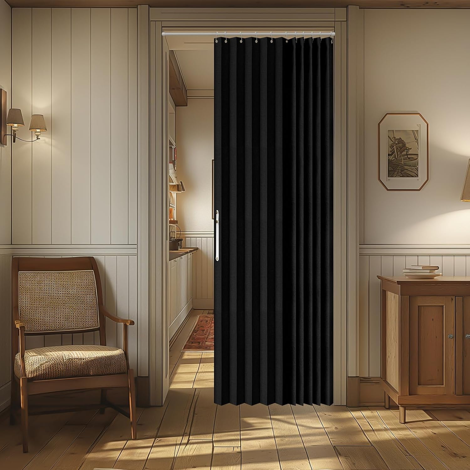 100% Blackout Magnetic Door Curtain Accordion Doors Interior Closet ...