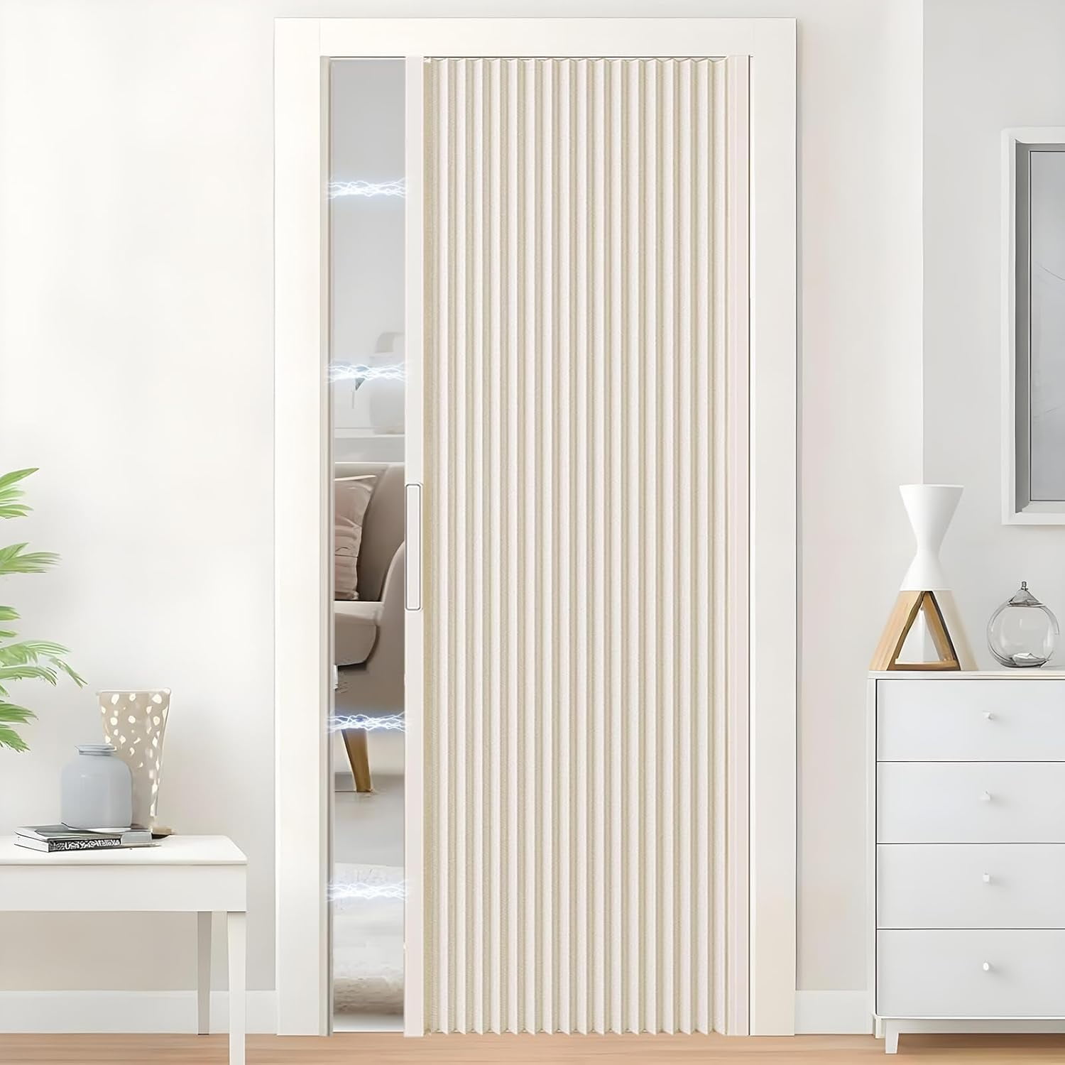 100% Blackout Magnetic Folding Door Curtain, Invisible Rod-Free Design ...