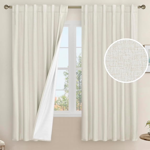 100% Blackout Natural Polyester Curtains, 63 Inch Linen Textured ...