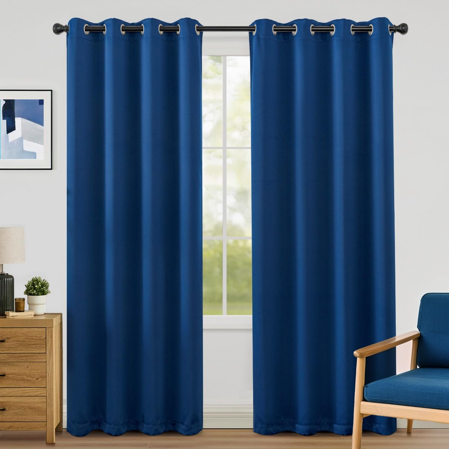 100% Blackout Navy Blue Curtains for Bedroom Living Room 84 Inches Long ...