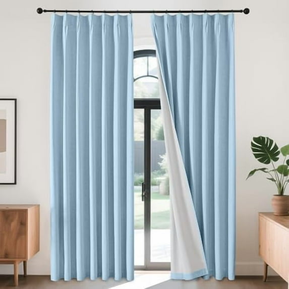 100% Blackout Pleated Curtains, Linen Window Curtains 2 Panel Sets 108 ...