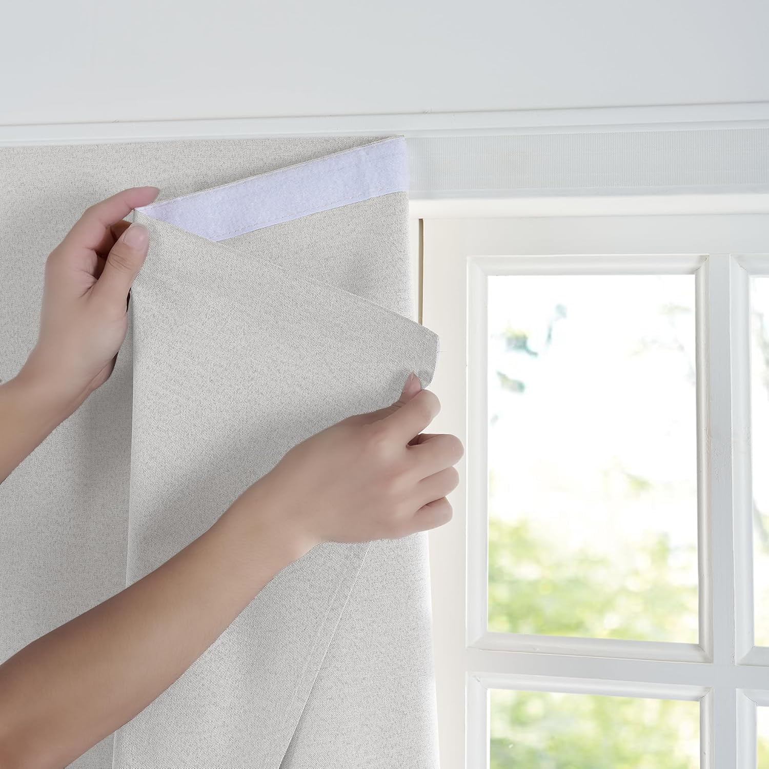 100% Blackout Self Adhesive Linen Curtain Drape, Greyish White, Guard ...