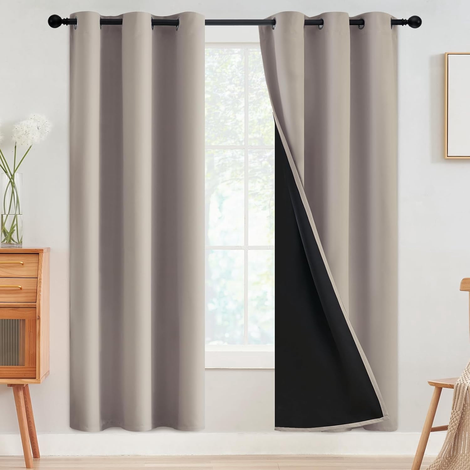 100% Blackout Thermal Insulated Grommet Window Curtains, Room Darkening ...