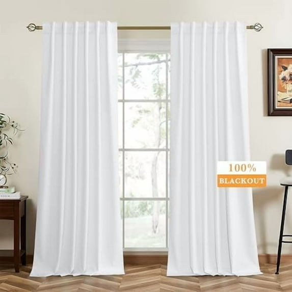 100% Blackout White Velvet Curtains for Bedroom, Back Tab and Rod ...