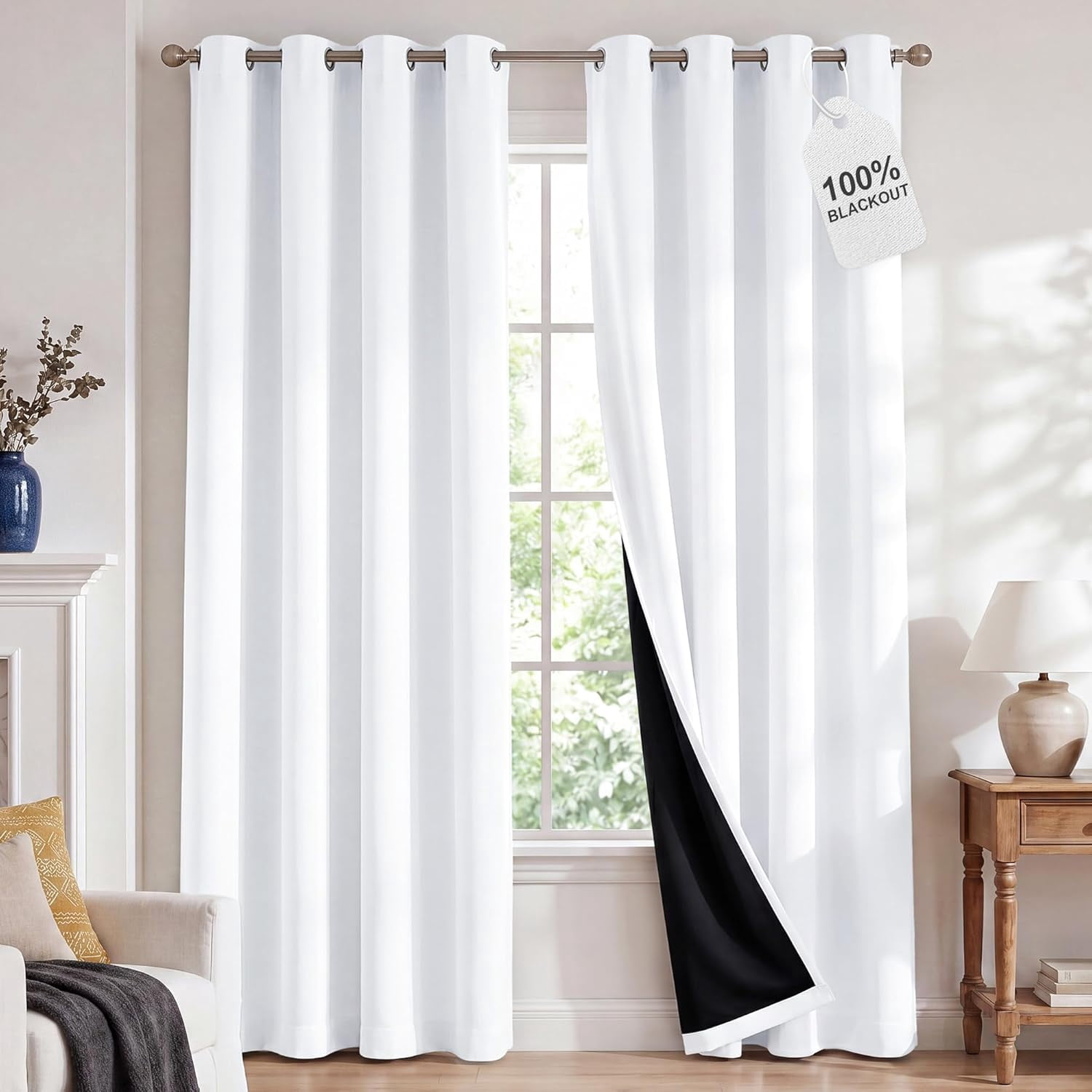 100% Blackout Window Curtain Panels, Cold and Full Light Blocking ...