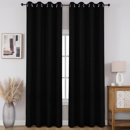 100% Blackout Window Curtains 108 inches Long 2 Panels Set, Faux Linen ...
