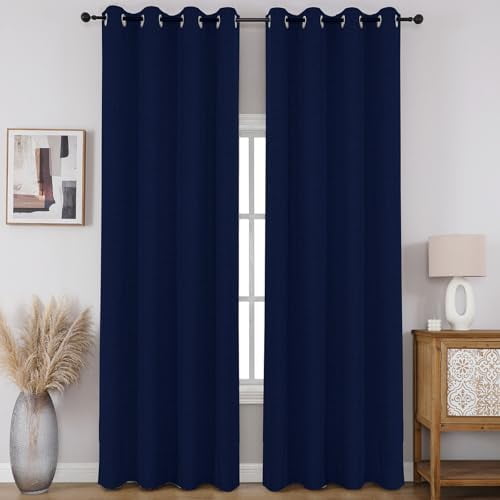 100% Blackout Window Curtains 72 inches Long 2 Panels Set, Faux Linen ...