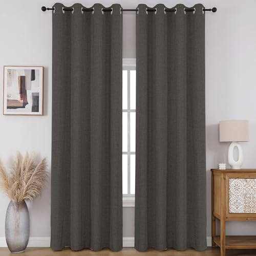 100% Blackout Window Curtains 96 inches Long 2 Panels Set, Faux Linen ...