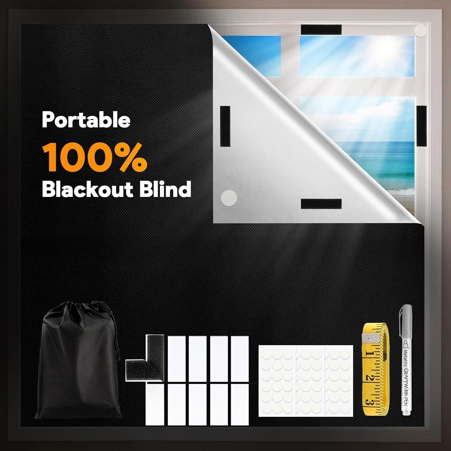 100% Blackout Window Shades - 78x57 Inch Portable Blackout Curtains ...