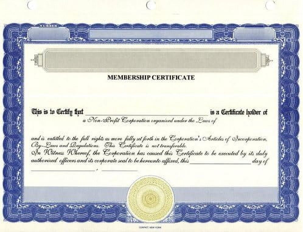 100 Blue CorpKit Standard Wording Non-Profit Membership Certificates-NP ...