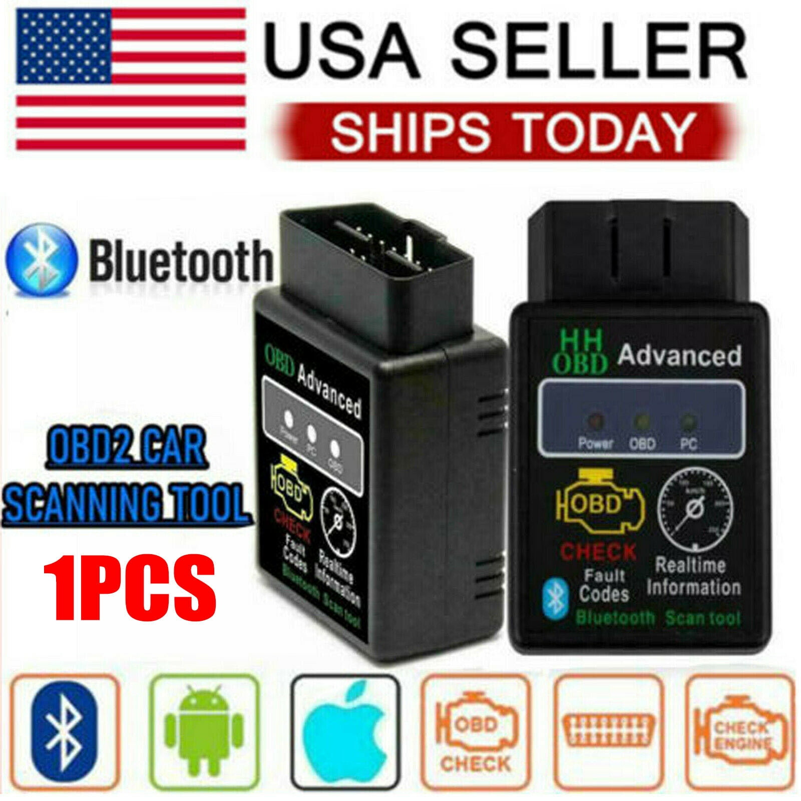 100% Bluetooth OBD2 Scanner Adapter, Wireless Detection Code Reader OBD ...