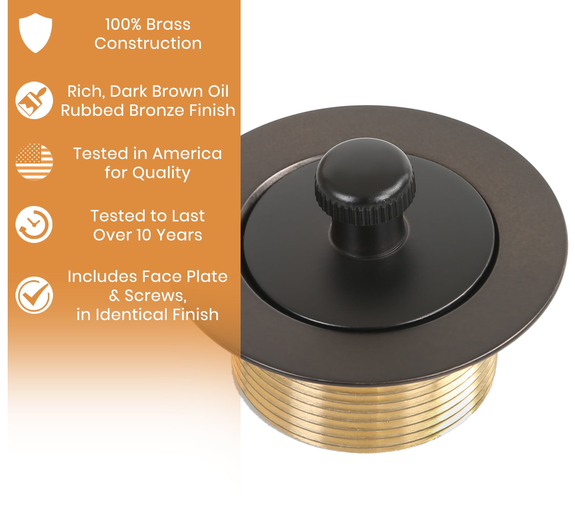 100% Brass Lift and Turn Bathtub Drain - Oil Rubbed Bronze Finish ...