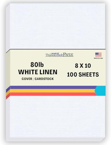 100 Bright White Linen 80# Cover Paper Sheets - 8" X 10" (8X10 Inches ...