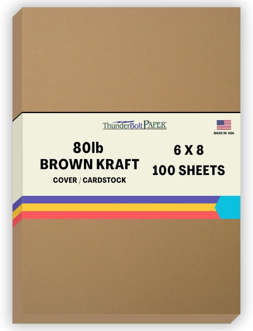 100 Brown Kraft Fiber 80# Cover Paper Sheets - 6X8 Inches 1" Larger ...