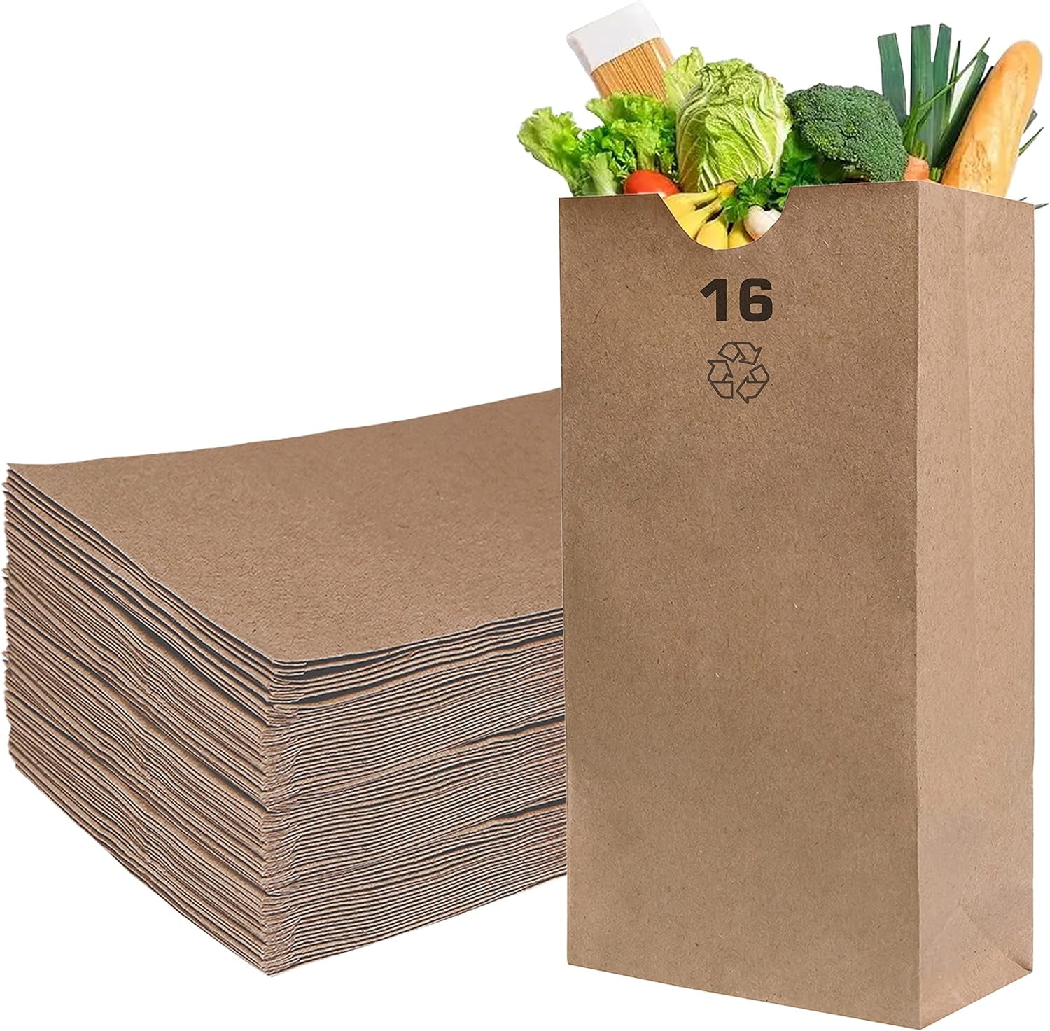 100 Brown Kraft Paper Bag (16 lb) Small - Paper Lunch Bags, Snacks ...