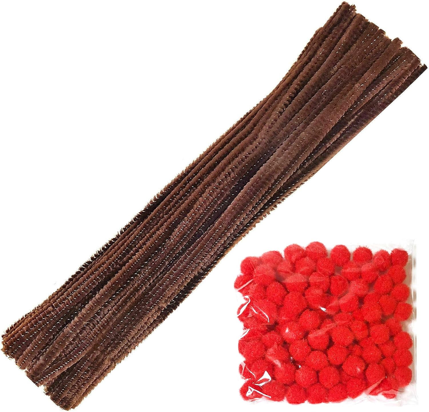 100 Brown Pipe Cleaners + Includes Packet of Red Pompoms - Walmart.com