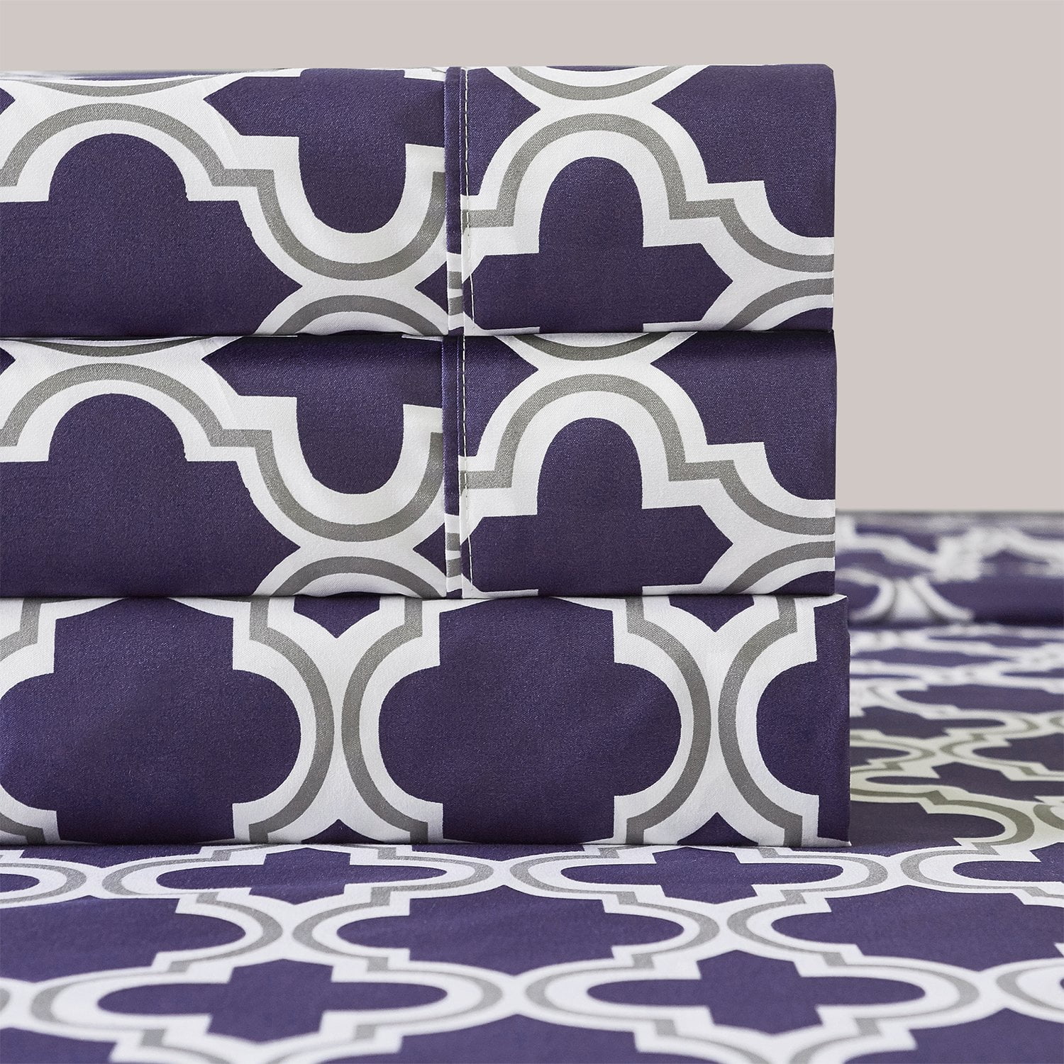 100% Brushed Microfiber Wrinkle Resistant Trellis Sheet Set Navy Blue ...